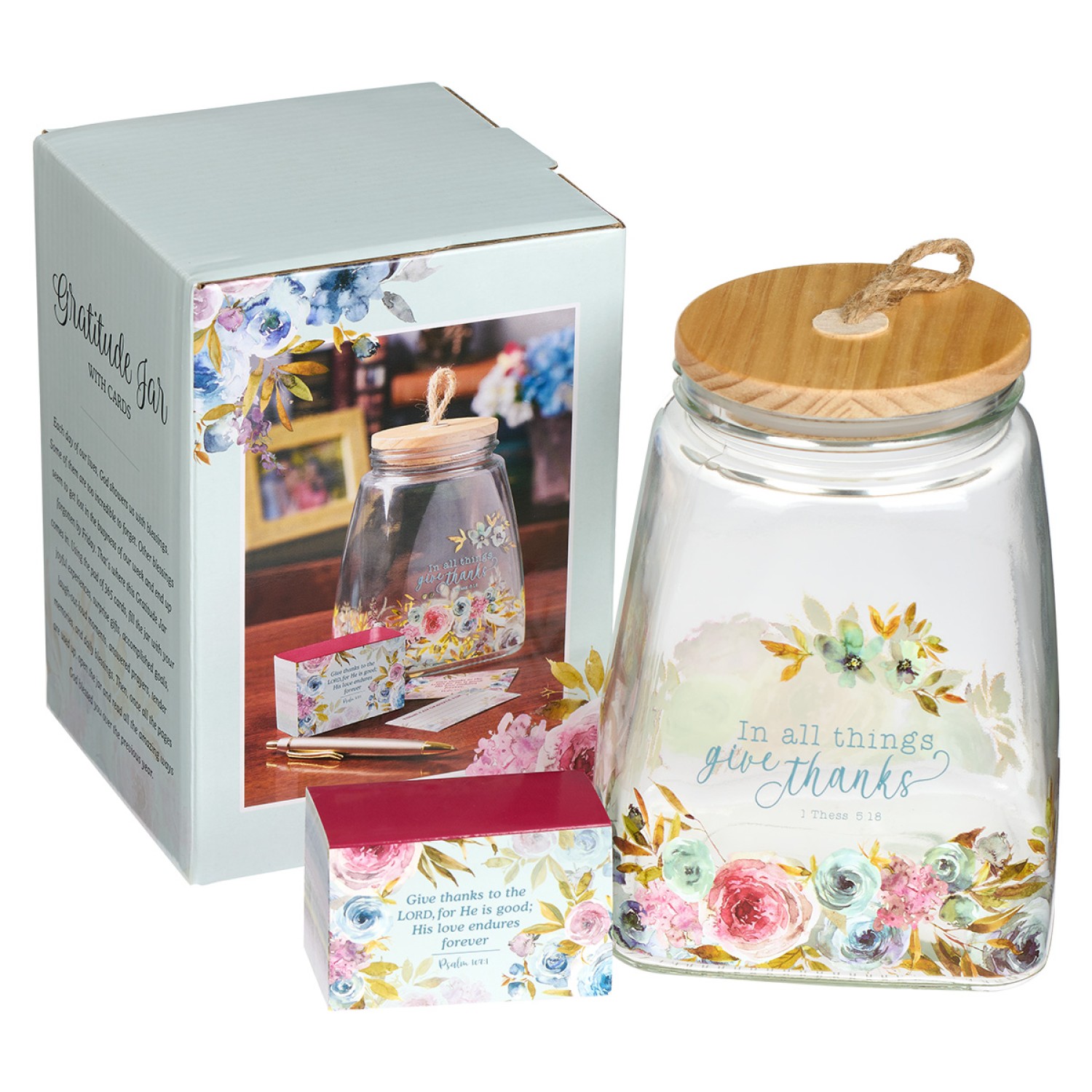 JAR005-Give Thanks Pink Ranunculus Glass Gratitude Jar with Cards 基督教玻璃罐禮品
