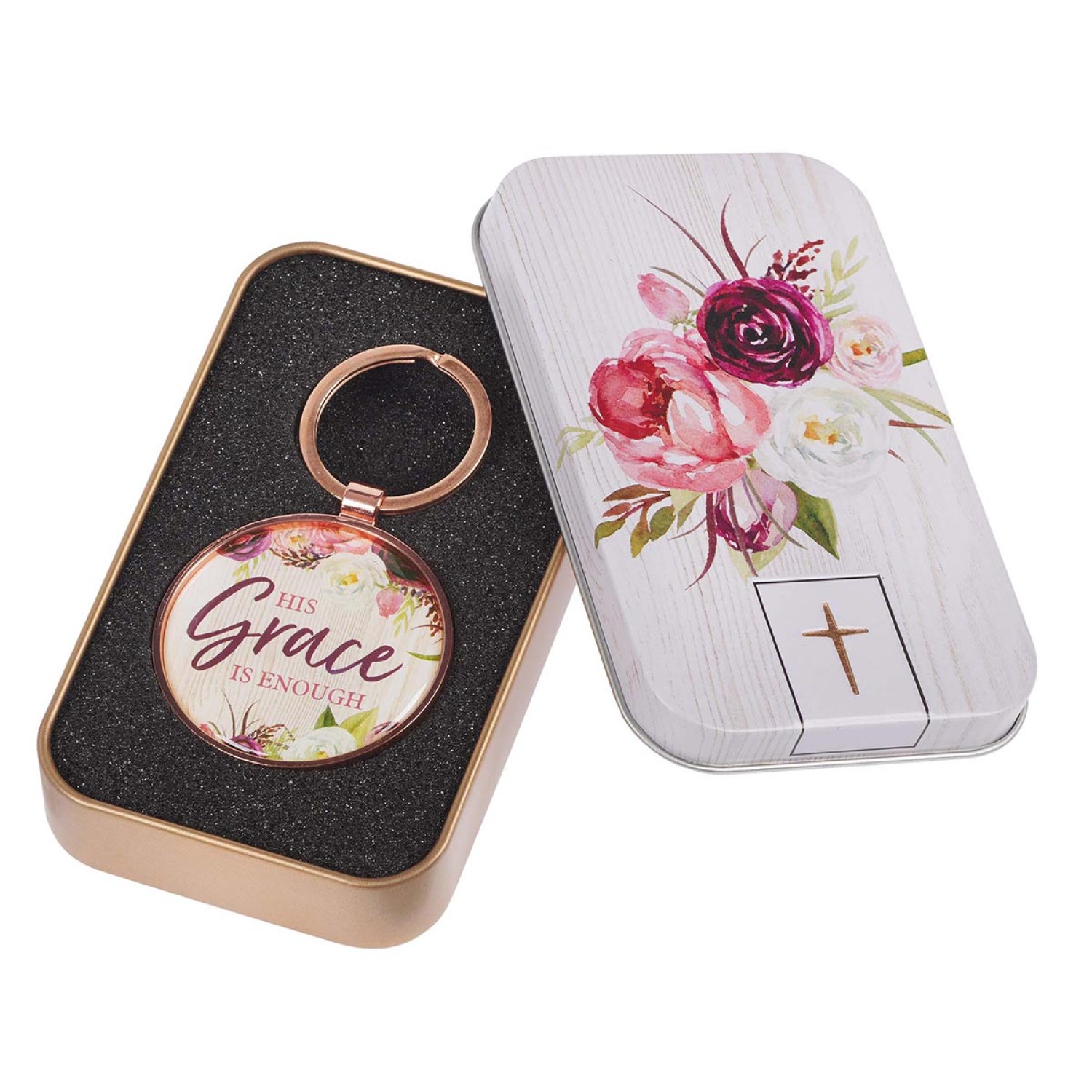 KMO084-His Grace is Enough Pink Plum Christian Key Ring 基督教鑰匙圈