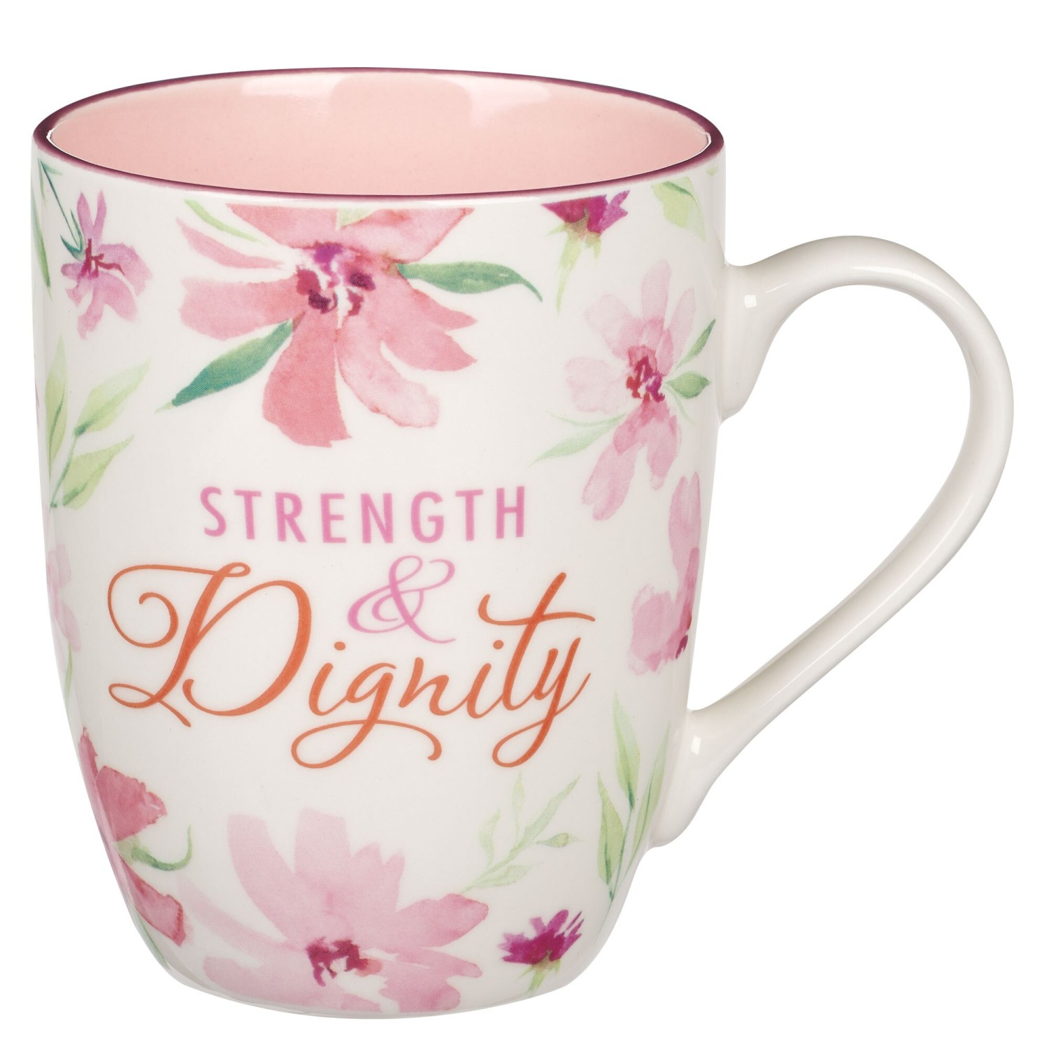 MUG1055-Strength and Dignity Pink Blossom Ceramic Christian Coffee Mug