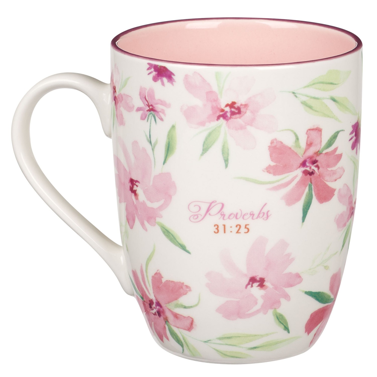 MUG1055-Strength and Dignity Pink Blossom Ceramic Christian Coffee Mug
