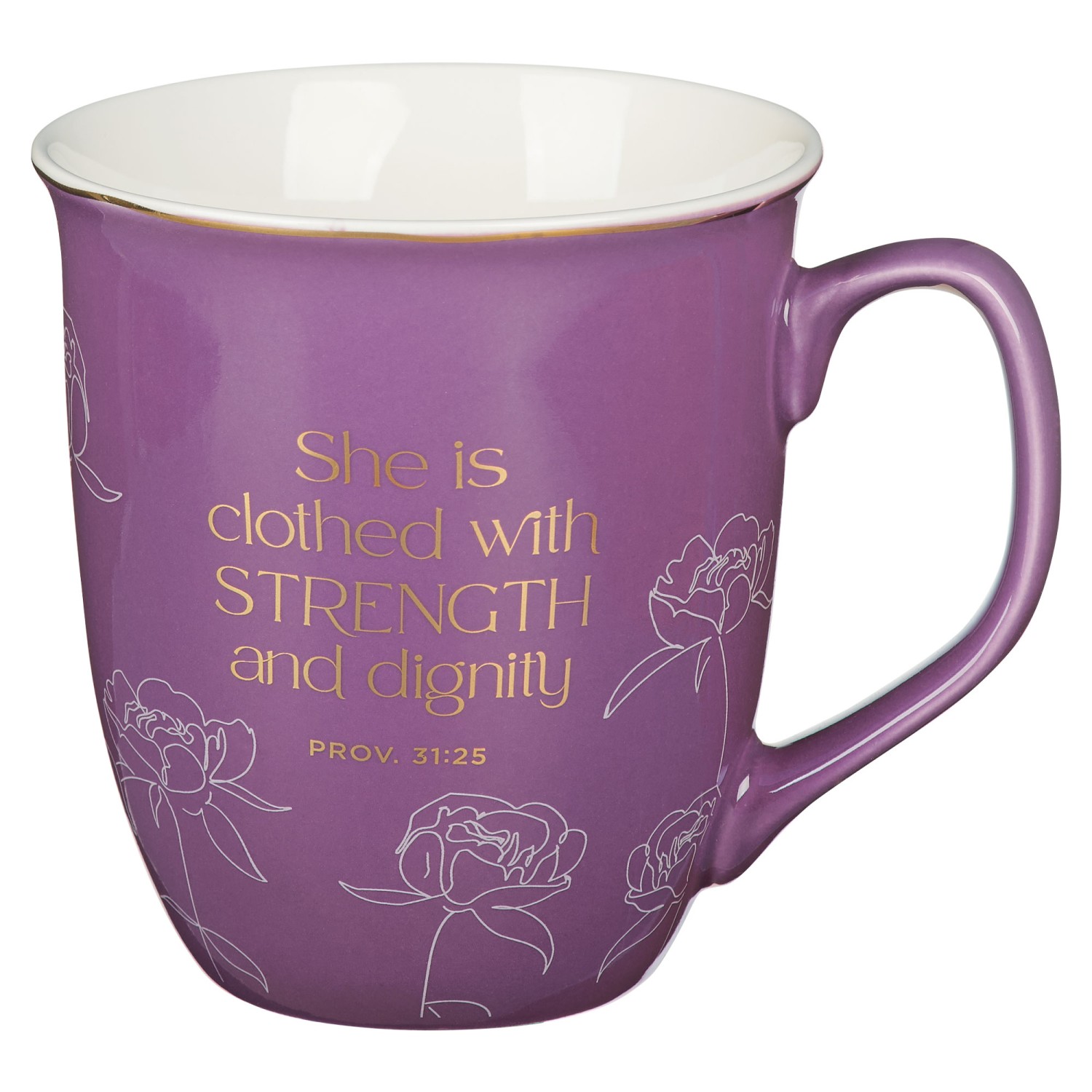 MUG1106-Strength and Dignity Plum Bloom Ceramic Coffee Mug - Proverbs 31:25