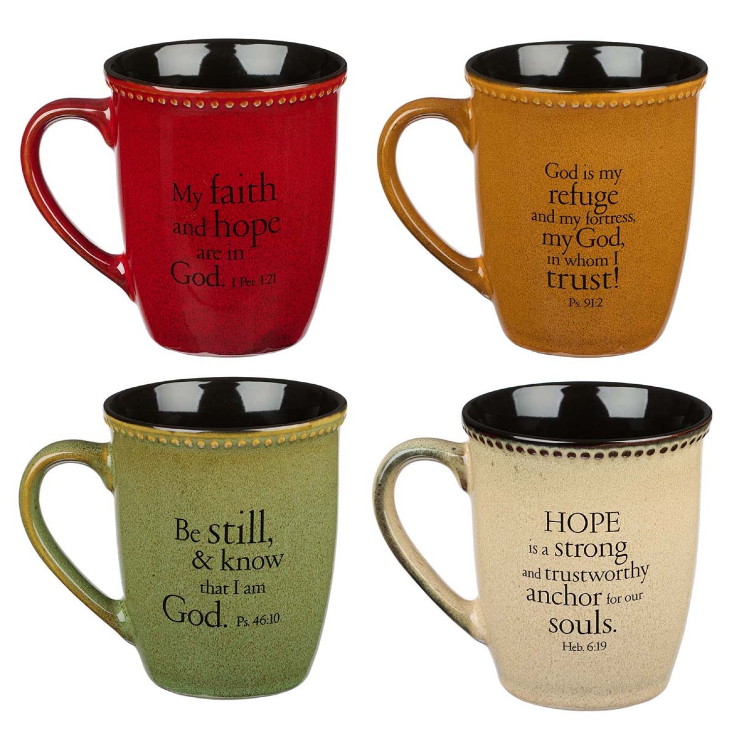 MUGS26-Faith, Hope, Trust & Be Still Stoneware Mug Set