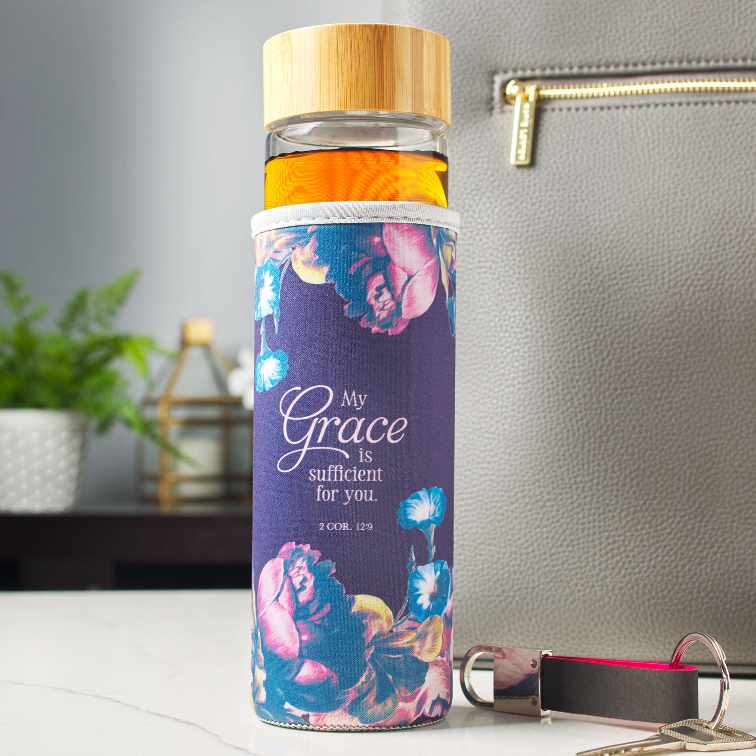 WBT170-My Grace is Sufficient Glass Christian Water Bottle 基督教水樽